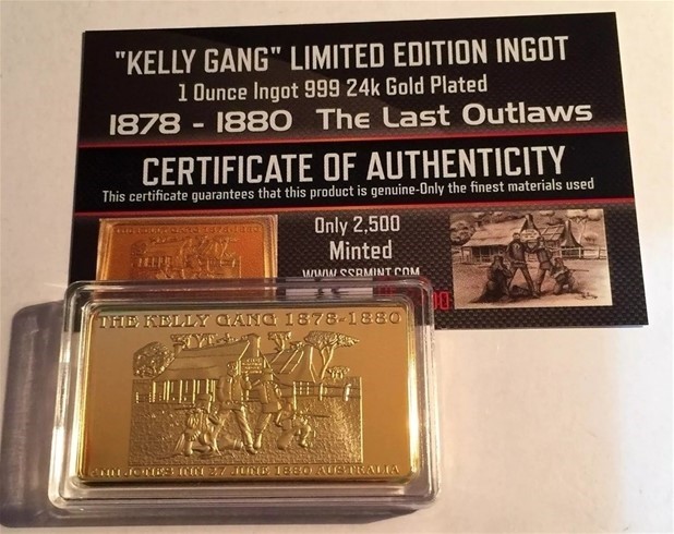 Kelly Gang" at Ann Jones Inn 1oz Ingot 999 24k Gold Plated, Cert, LTD ...