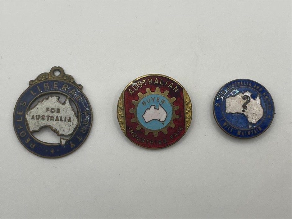 3 x Australia Badges. Political and Industry, Gilt and Enamel. Auction ...