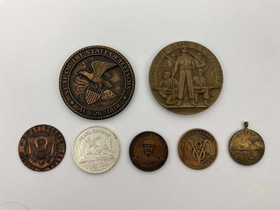 7 x Asstd USA Commemorative & service award medals, token & seal ...