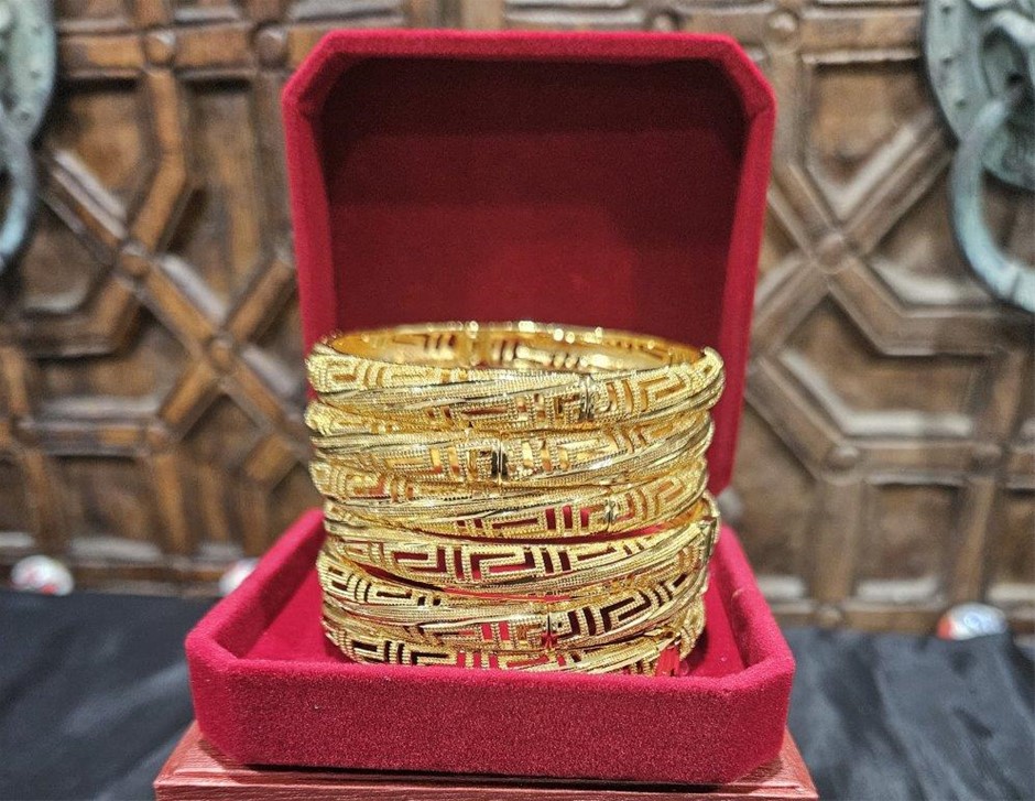 6pcs x 24K Triple Yellow Gold Plated Bangles Design Versace with stamp ...