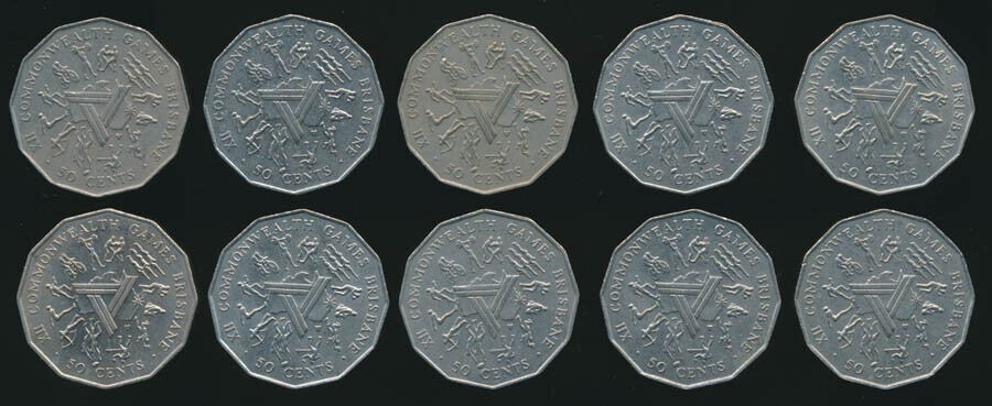 Australia: 1982 Commonwealth Games 50c. Lot of 10 Auction (0049-2574101 ...