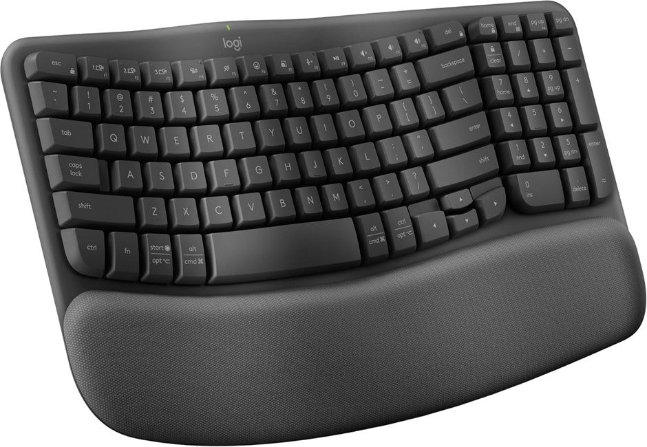 LOGITECH Wave Keys Wireless Ergonomic Keyboard with Cushioned Palm Rest ...