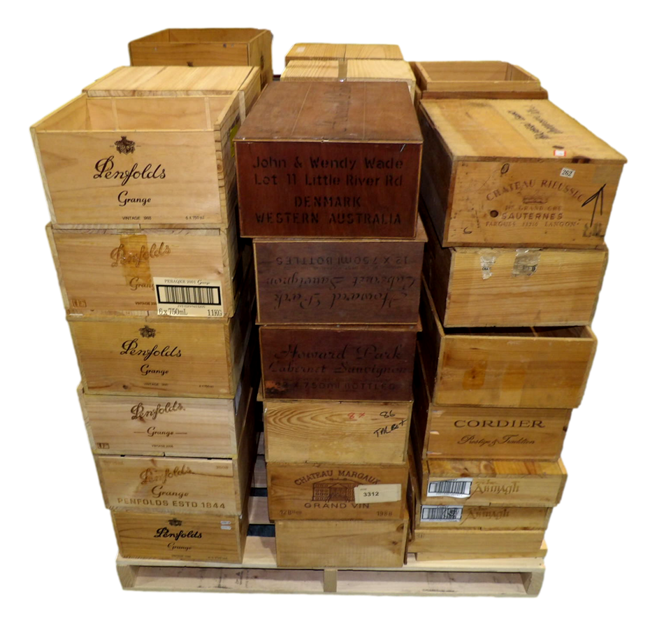 P/Up Plt of Empty Wooden Wine Boxes - Approx. 49x Boxes Auction (0003 ...