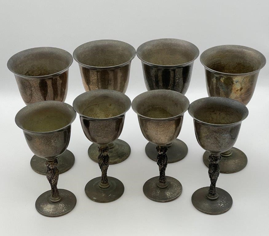WINE GOBLETS, set of eight in silver plate by Valero of Spain Auction ...