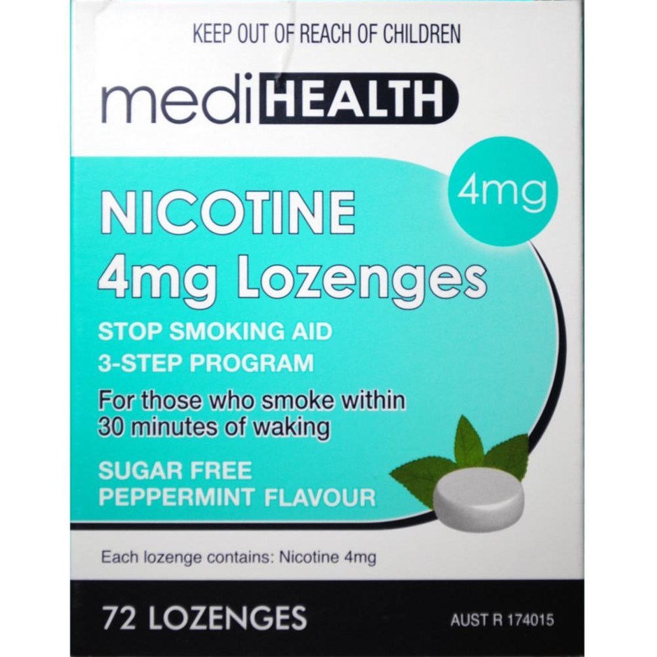 Buy 45 x Medi Health Nicotine PK72 Lozenges 4mg Sugar Free Peppermint ...